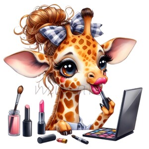Glamorous Giraffe Applying Makeup Clipart | Adorable Giraffe Illustration 15 PNG | Perfect for ...