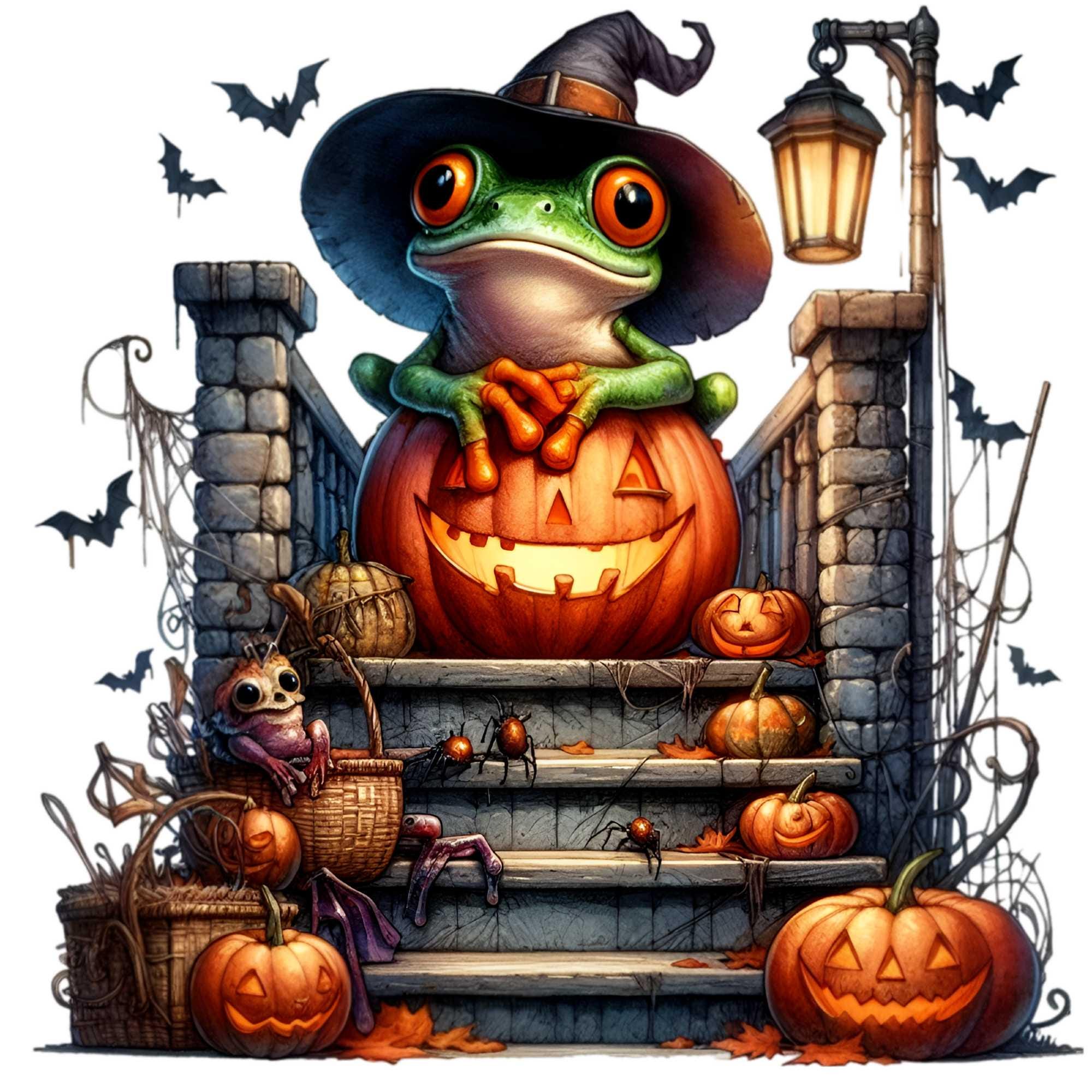 12 PNG Halloween Frog Clipart, Witch Toad Pumpkin Spooky Lantern - Etsy