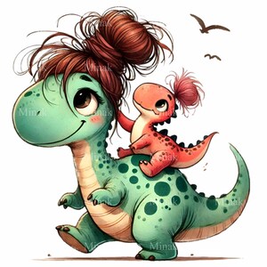 10 Dino Mom and Baby PNG Clipart - Cute Dinosaur Hugging Baby With ...