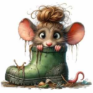 10 PNG Mouse in Boot Clipart – Cute Rainy Day Animal PNG – Whimsical ...