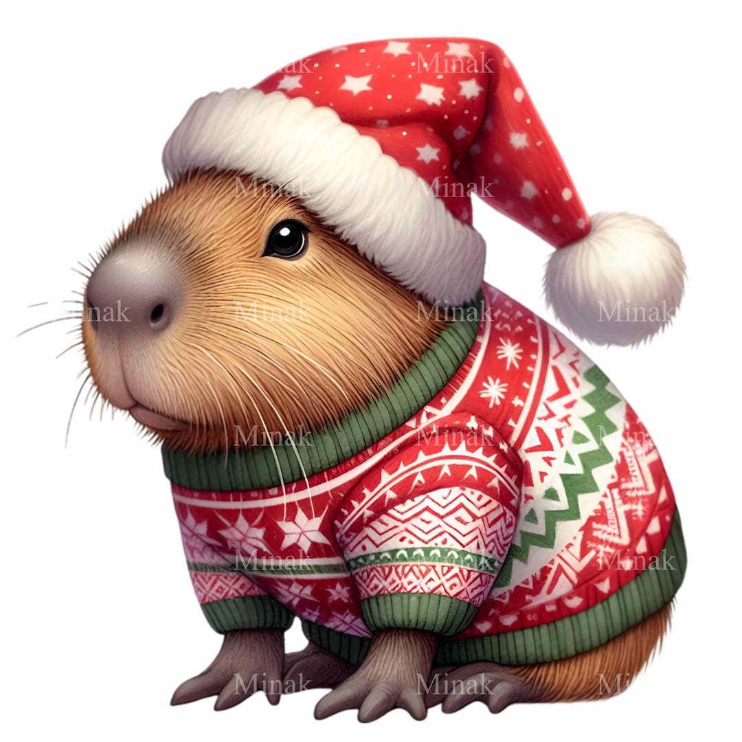14 imágenes prediseñadas de un capibara navideño con un suéter festivo ...