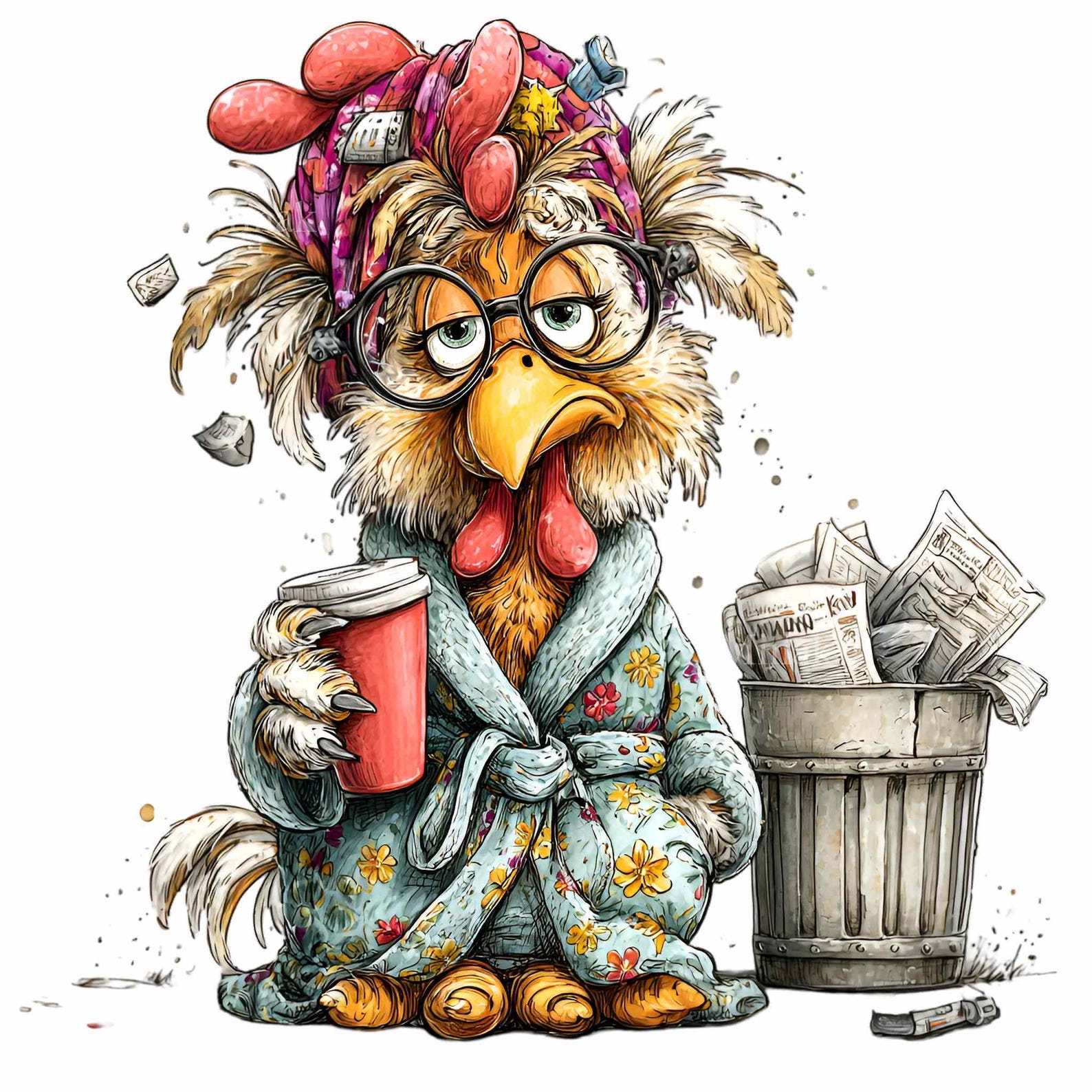 15 PNG Funny Coffee Chicken – Hen PNG Clipart – Tired Morning Rooster ...