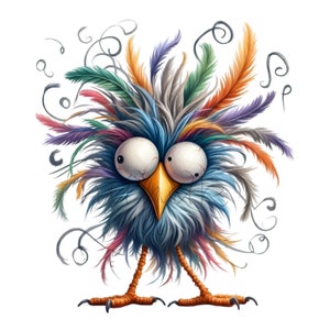 Crazy Colorful Bird Clipart 12 PNG | Hilarious Fluffy Bird Illustration ...
