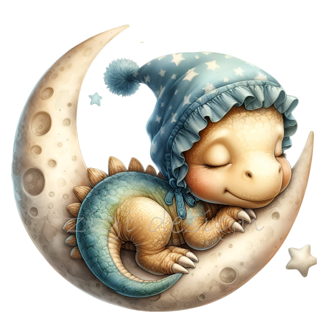 Sleepy Baby Dinosaur PNG Clipart | 15 Cute Dino Sleeping on Moon ...