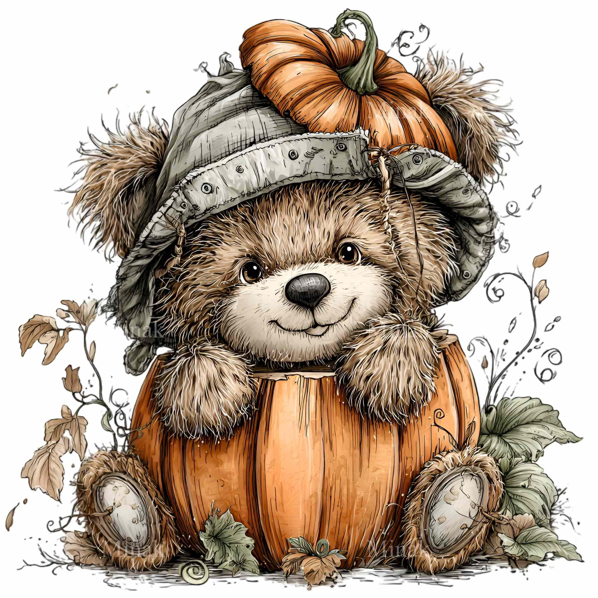 10 PNG Pumpkin Patch Bear – Autumn Animal PNG – Cute Fall Clipart for ...