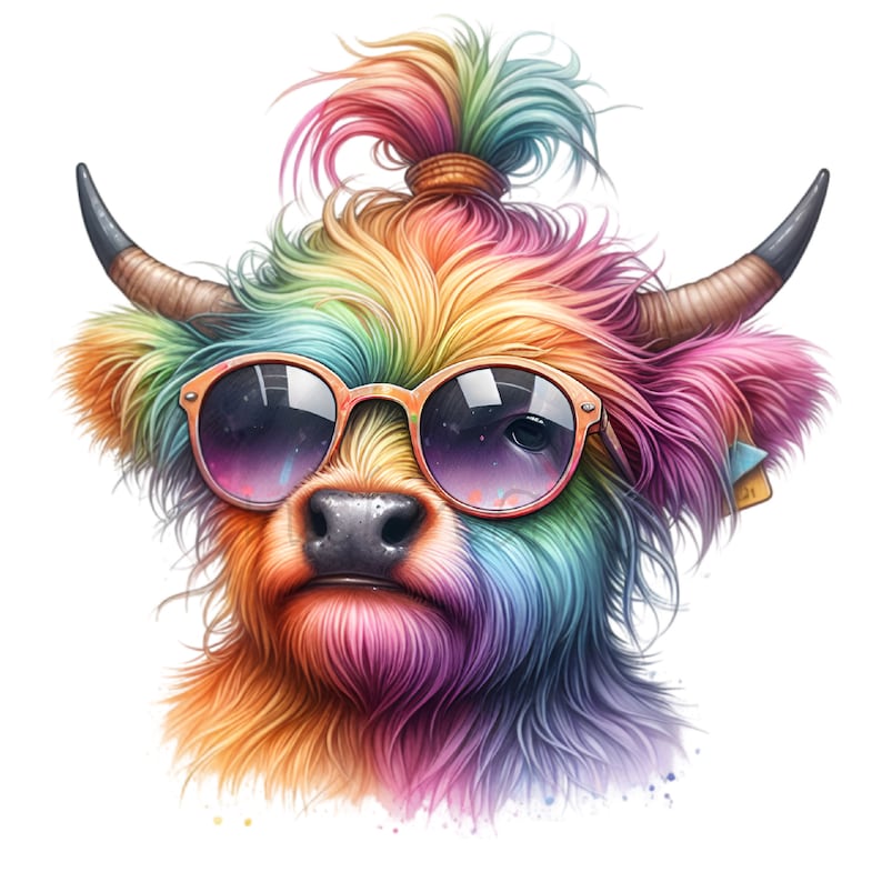 10 PNG Rainbow Cow Clipart – Highland Cow Art With Pride Colors for ...