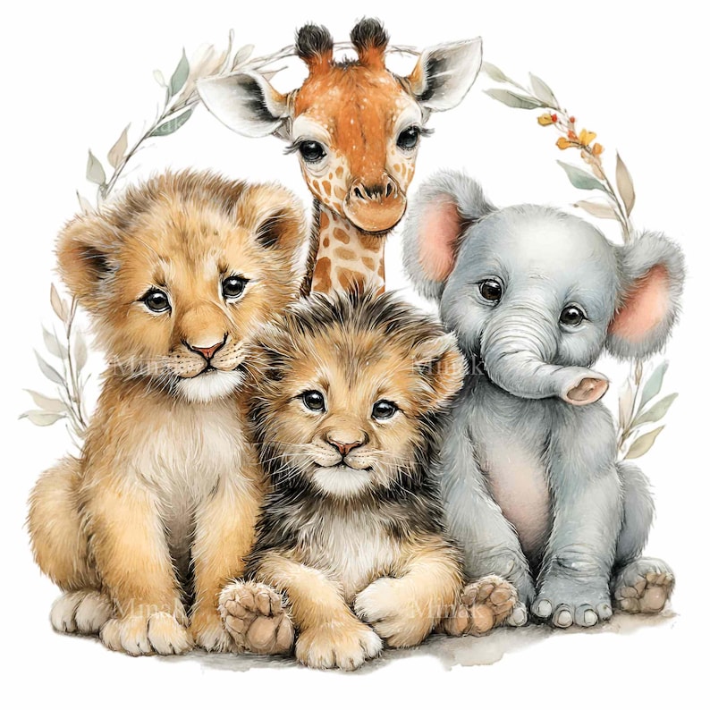 15 PNG Safari Baby Animals Clipart, Jungle Nursery Illustration, Lion ...