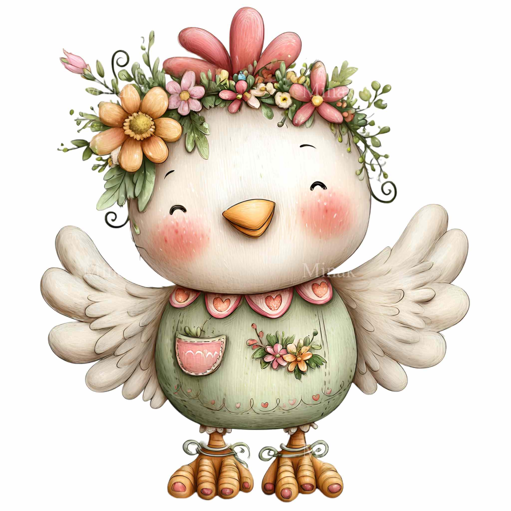 16 PNG Spring Chick Clipart – Cute Flower Crown Bird in Boots and Dress ...