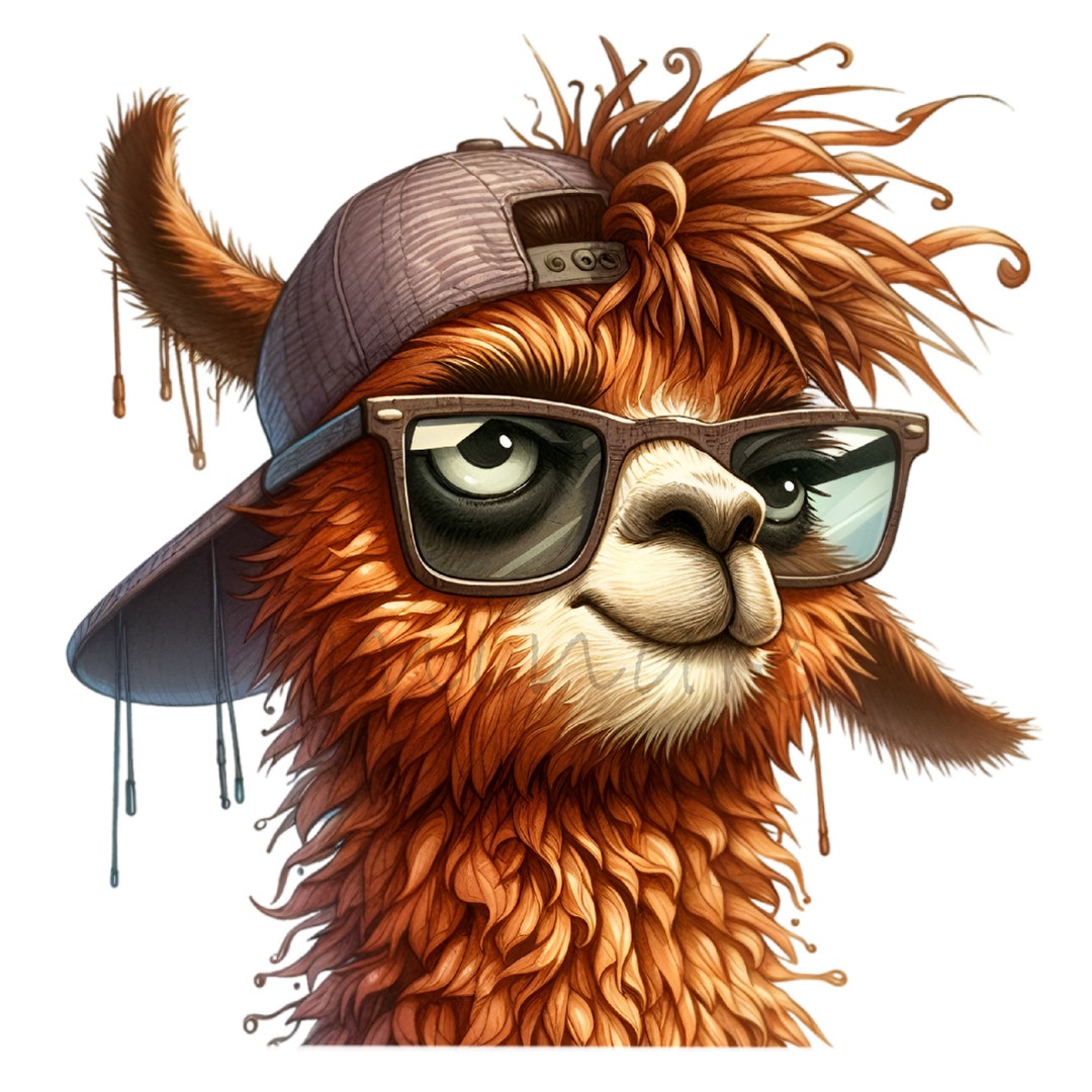 Cool Llama Clipart PNG - 15 Hipster Llama With Sunglasses and Cap ...