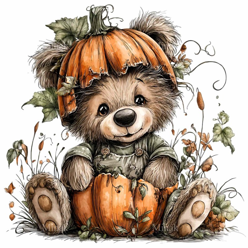 Baby Bear With Pumpkin Clipart - Etsy
