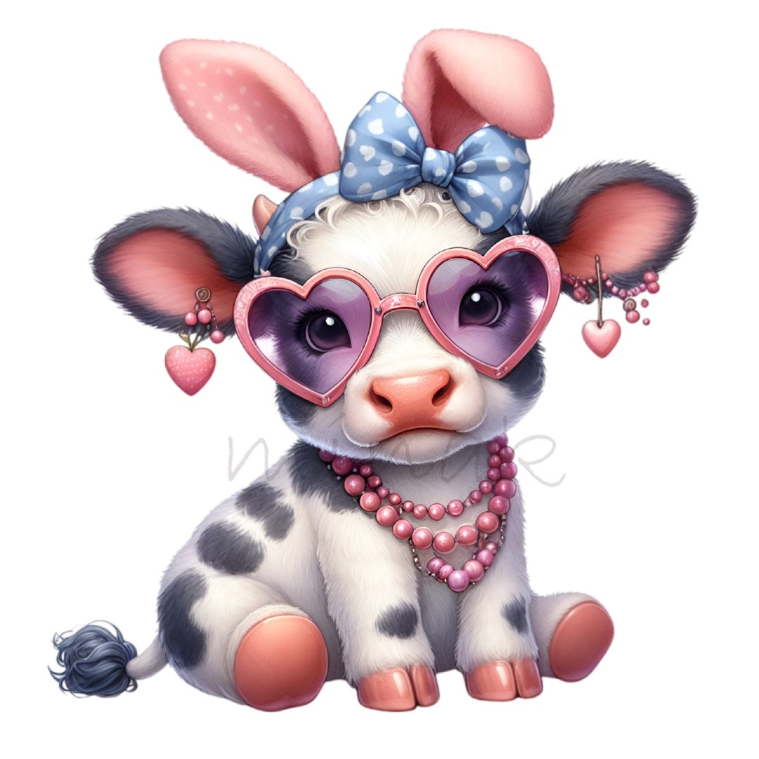 Easter Cow Clipart, 10 PNG Bunny Clip Art, Funny Easter Animals ...