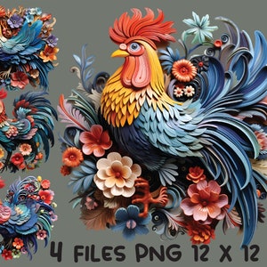 Vibrant Rooster PNG Clipart Set | 4 Floral Rooster Illustrations ...