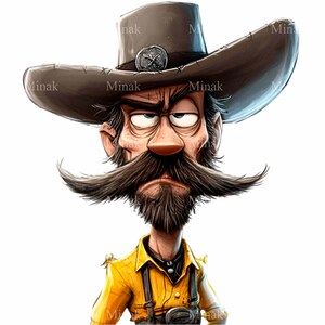 15 Funny Angry Cowboy PNG Clipart With Hat and Mustache, Whimsical ...
