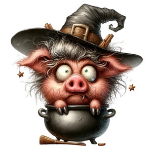Crazy Pig With Witch Hat and Cauldron 12 PNG Quirky Animal Funny ...