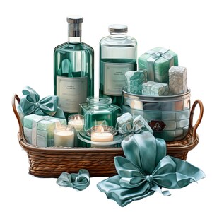 20 PNG Spa Gift Basket Illustration, Pink Bathroom Decor Relaxation Set ...