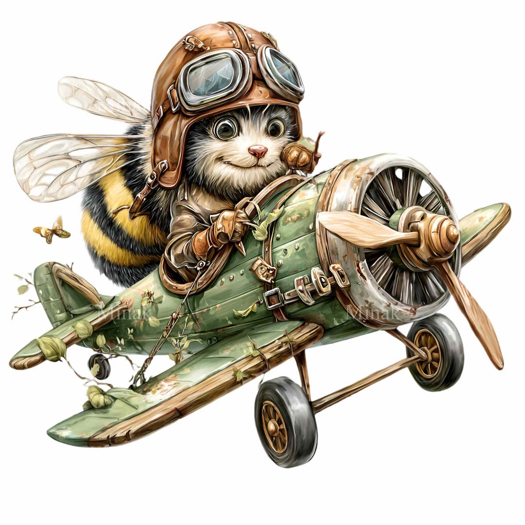 15 PNG Pilot Bee Vintage Airplane Clipart, Aviator Bumblebee Art ...