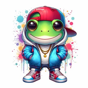 Hip Hop Frog PNG Clipart, 14 Cute Frog in Streetwear With Cap, Sneakers ...