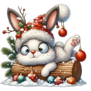 Christmas Bunny Clipart PNG, 15 Adorable Bunny With Santa Hat and ...