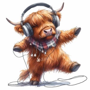 Highland Cow With Headphones Clipart, 15 Adorable Music-loving Cow PNG ...