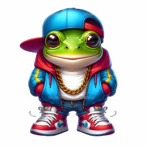Hip Hop Frog PNG Clipart, 14 Cute Frog in Streetwear With Cap, Sneakers ...