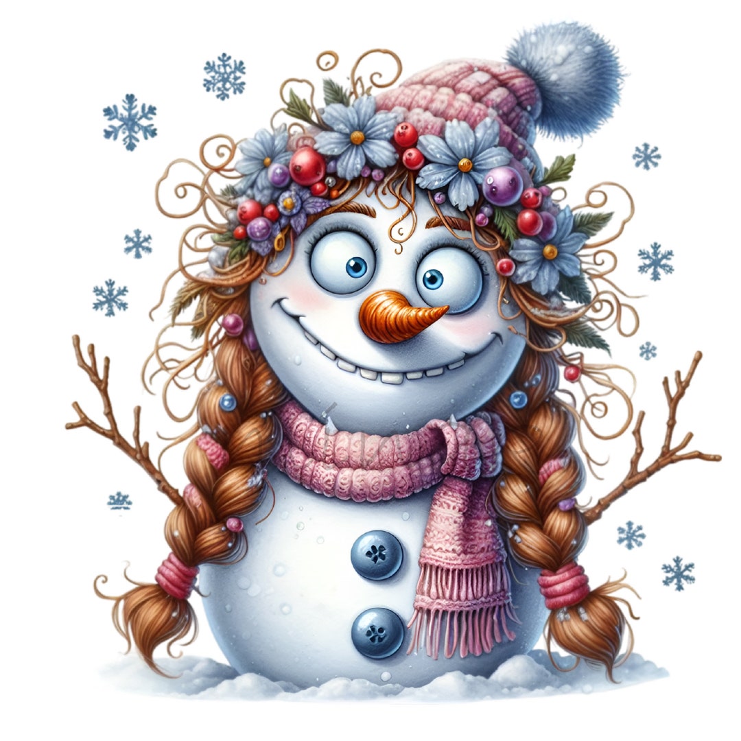 Snowwoman Clipart PNG 15 Festive Winter Illustration for Holiday Crafts ...