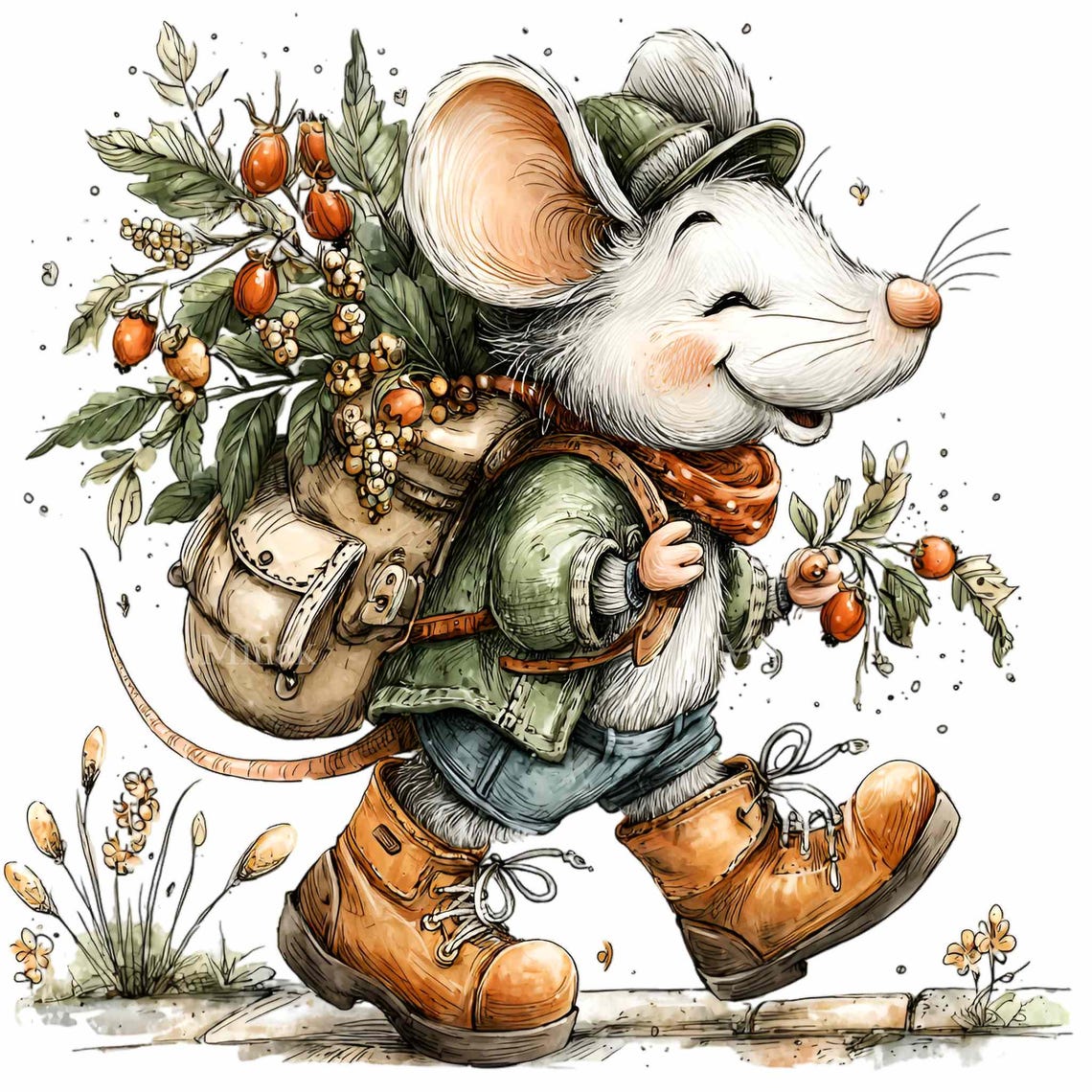15 PNG Hiking Mouse Autumn Forest Animal Clipart, Adventure Sublimation ...