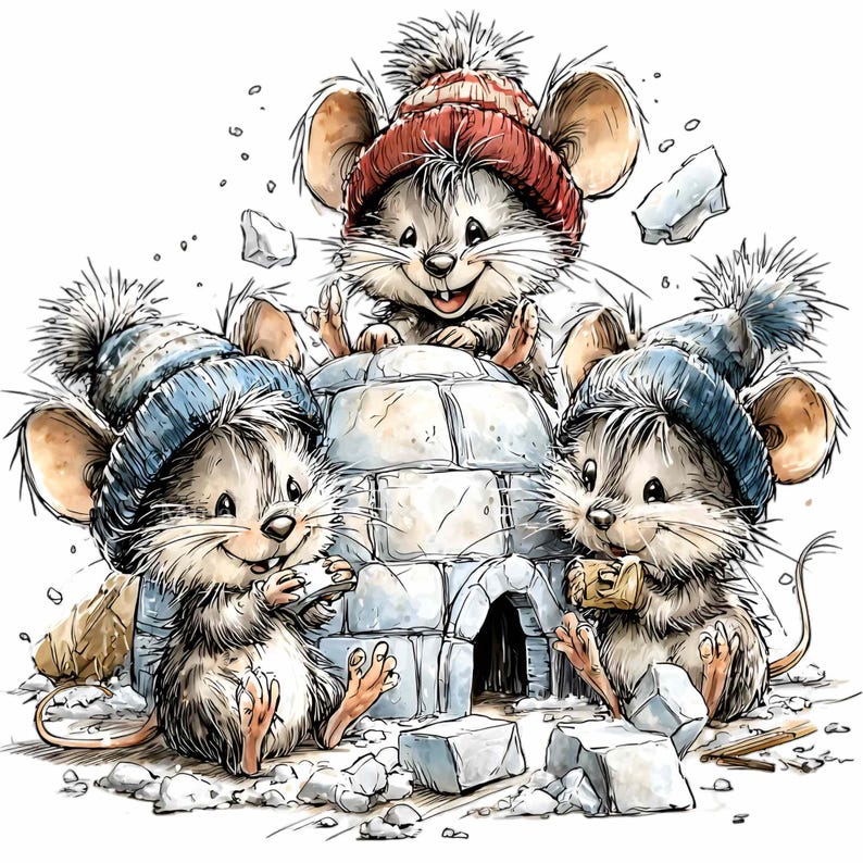 14 PNG Winter Mice Clipart – Watercolor Animal PNG – Cute Mouse ...