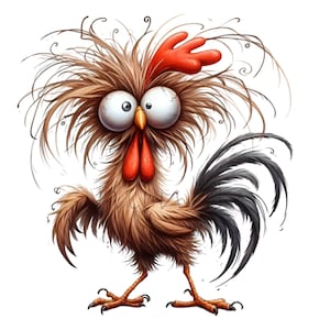 Funny Crazy Chicken Illustration 15 PNG - Quirky Cartoon Rooster ...
