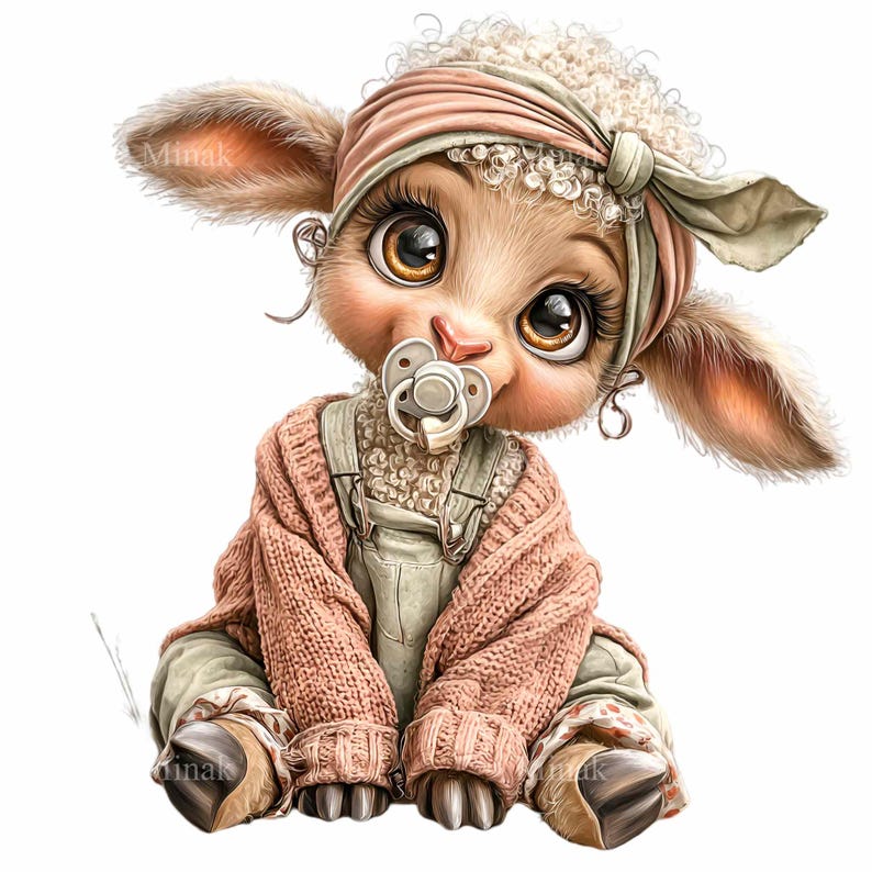 16 PNG Baby Lamb Clipart – Cute Sheep PNG With Pacifier and Headband ...