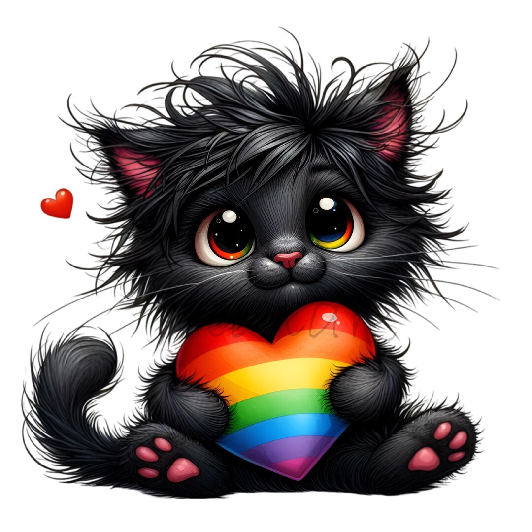 12 Rainbow Cat Clipart PNG, Cute Kitten With Heart, Pride Cat ...