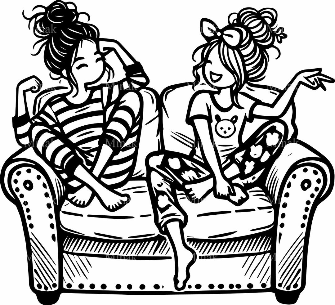 5 Funny Girls SVG Cut File - Two Stylish Friends Laughing on a Couch in ...