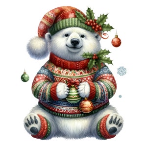Festive Christmas Polar Bear Clipart PNG 12 Adorable Holiday Polar Bear ...