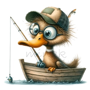 Fishing Cowboy Duck Clipart 14 PNG Humorous Cartoon Duck in Boat With ...