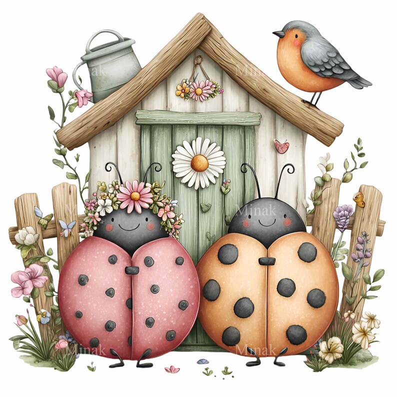 16 PNG Ladybug Clipart – Spring Garden Bug PNG With Flowers and ...