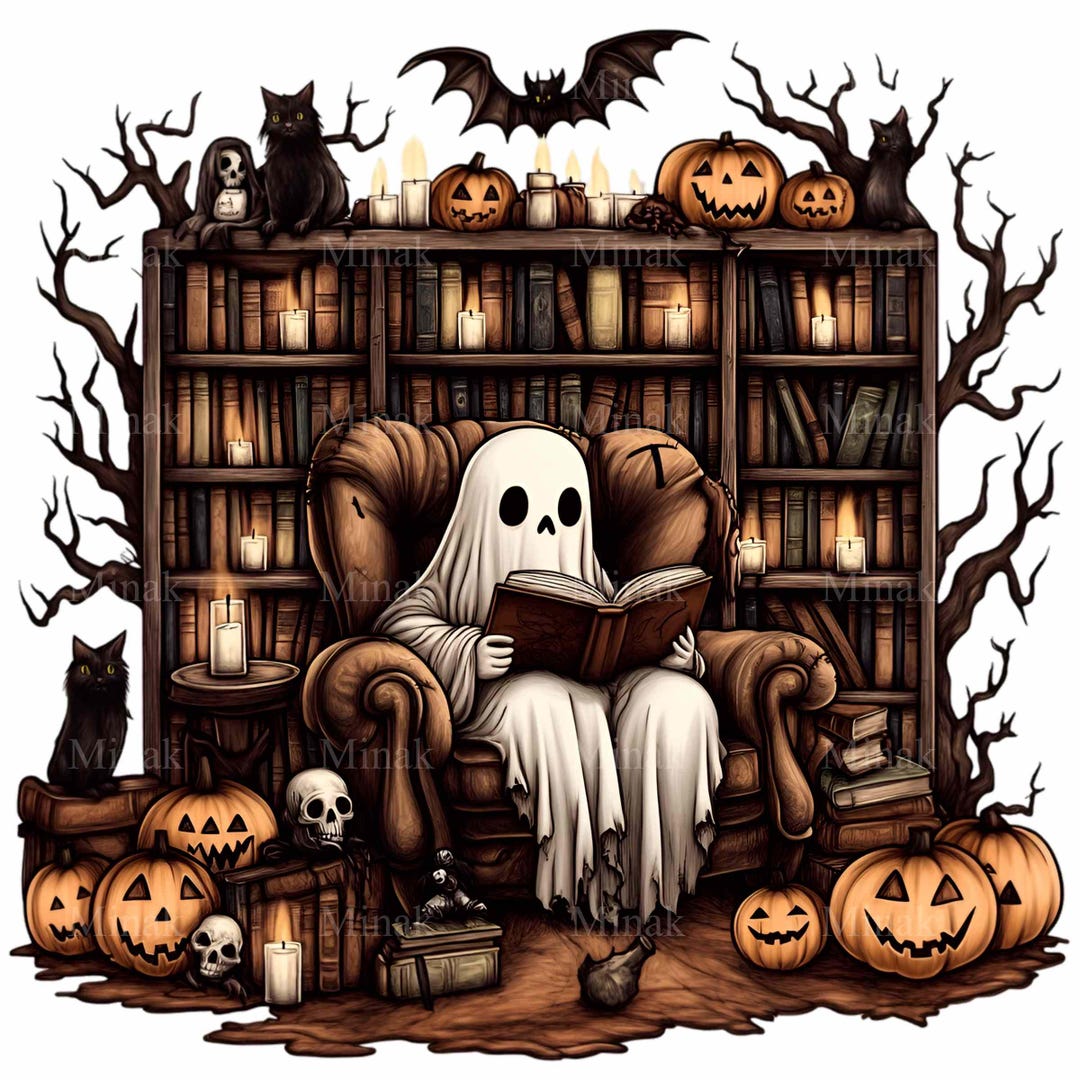 10 Ghost Reading in Haunted Library PNG Clipart – Spooky Halloween ...