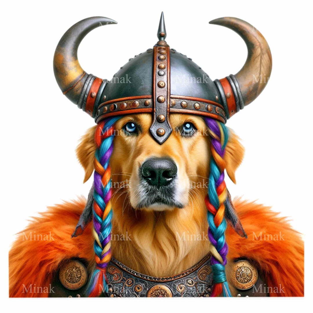 Golden Retriever Viking Clipart PNG - 12 Colorful Viking Dog Art ...