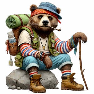 15 PNG Camping Bear Clipart – Hiking Forest Animal PNG – Adventure ...