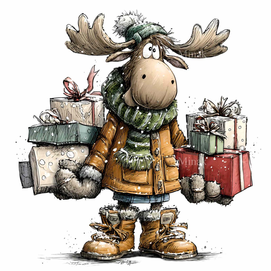 16 PNG Moose With Gifts Clipart – Cute Moose PNG – Winter Holiday Art ...