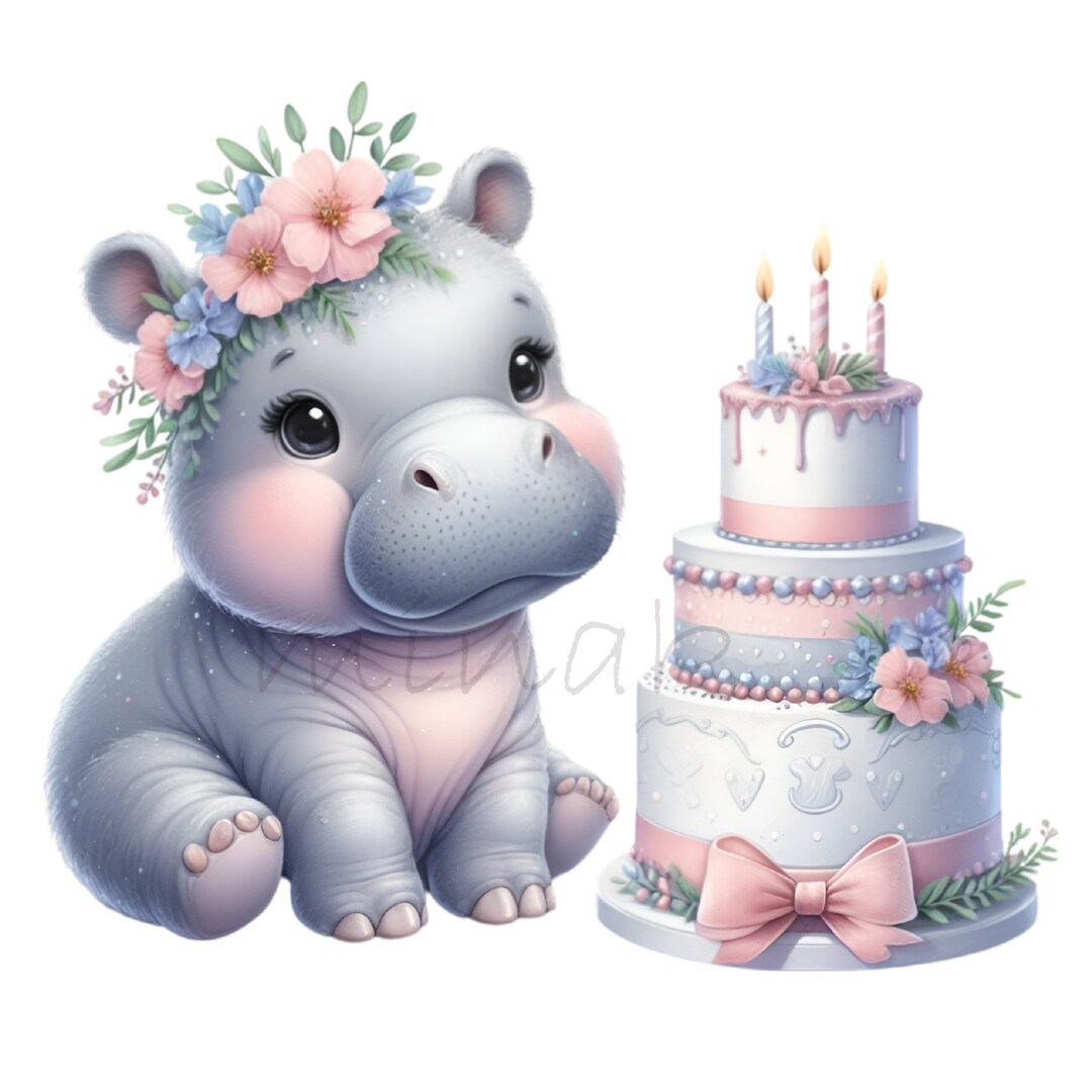 Birthday Hippopotamus Clipart, 10 PNG Cartoon Animals Clip Art, Party ...