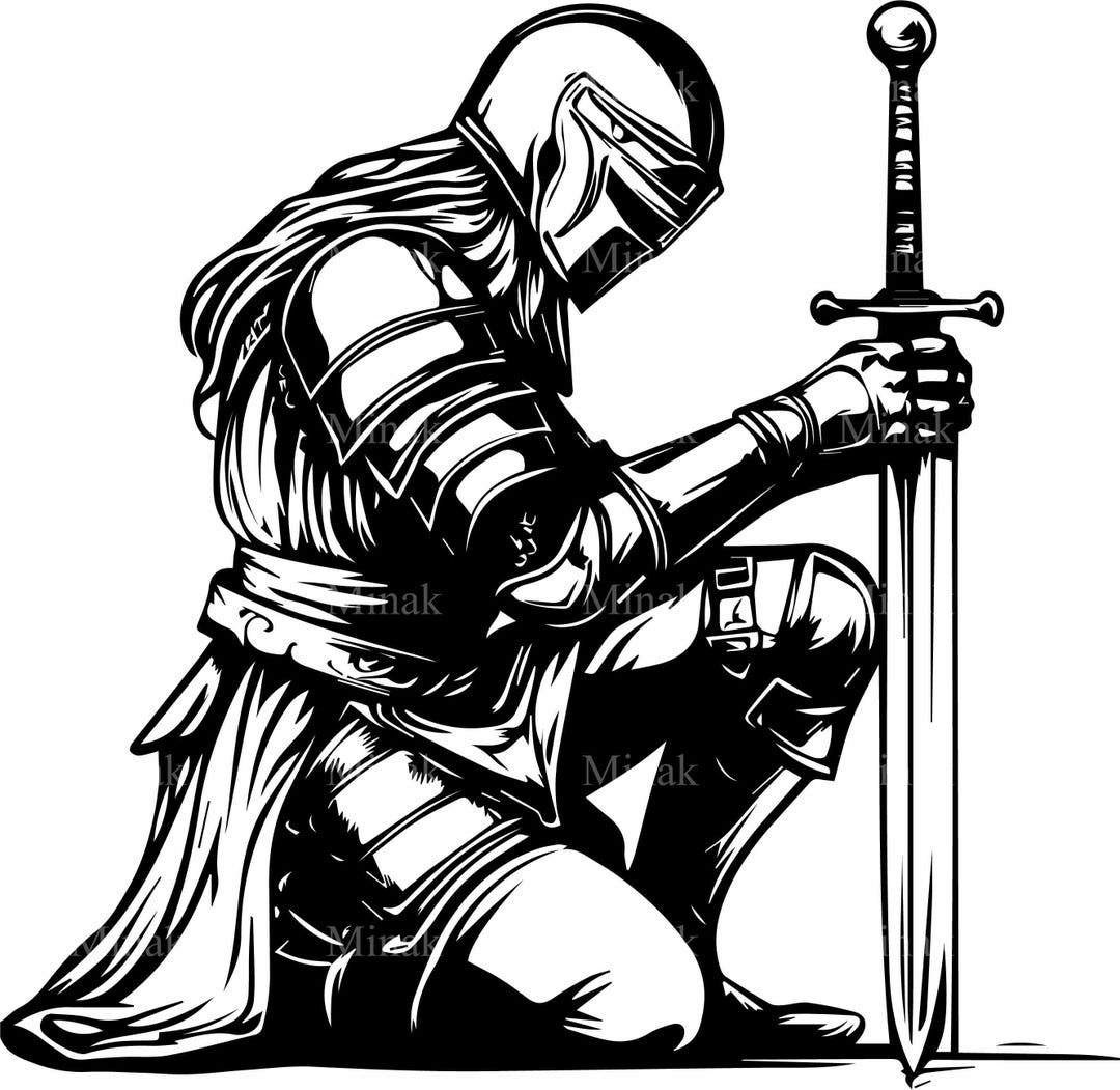 3 SVG Kneeling Knight SVG Cut File, Warrior Paying Oath Clipart ...