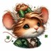 Cute Irish Mouse PNG Clipart With Shamrocks and Green Top Hat | 12 St ...