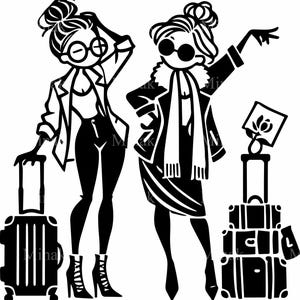 6 Traveling Ladies SVG - Stylish Silhouette With Luggage for Cricut ...