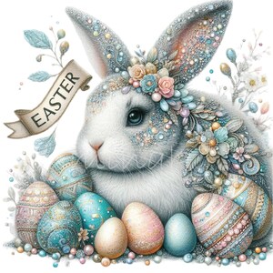 Rabbit Clipart, Easter Eggs Clip Art, 12 PNG Bunny Watercolor Pastel ...