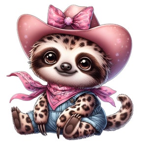 Cowboy Sloth Clipart 12 PNG Cute Sloth With Cowboy Hat and Pink Bow ...