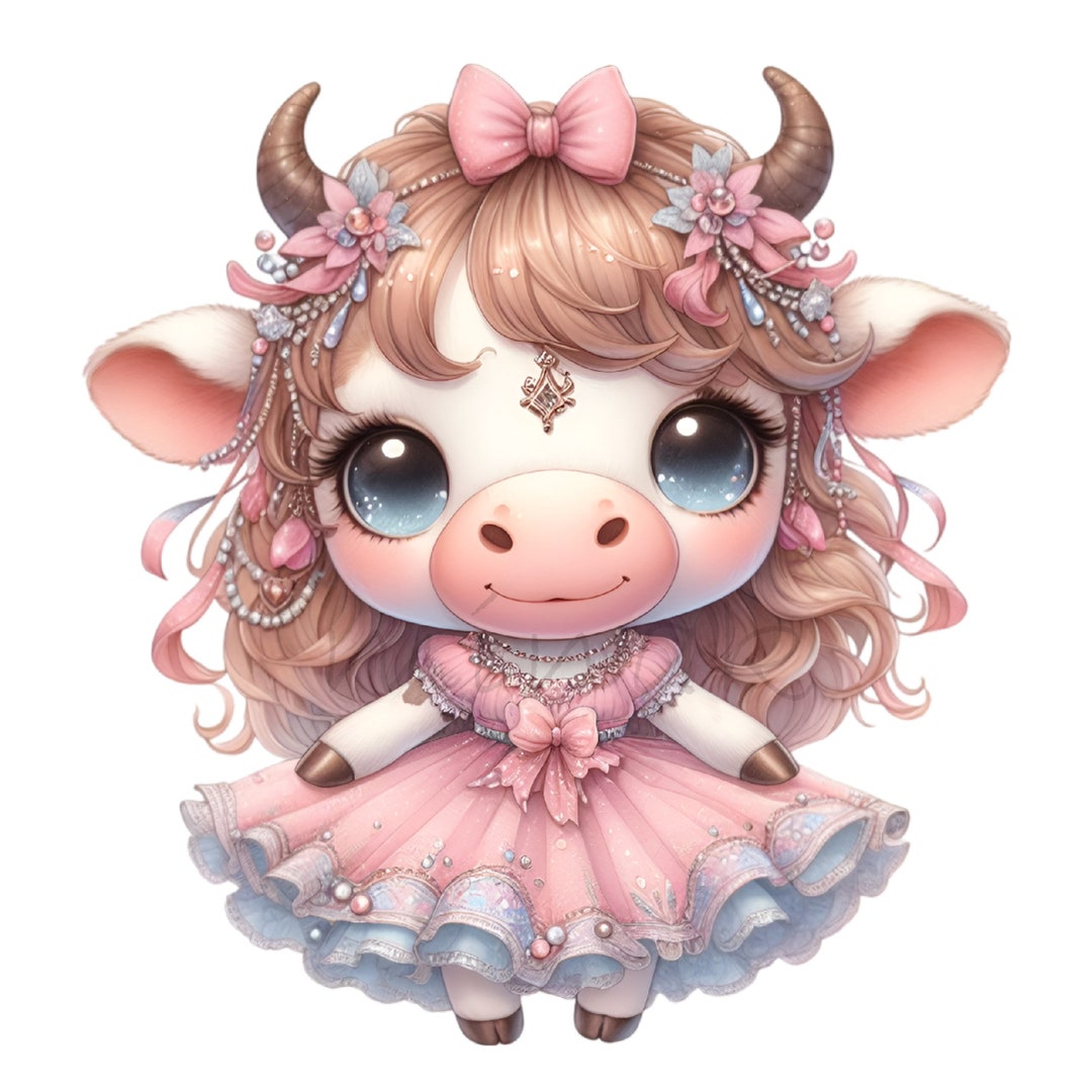 Princess Cow in Pink Dress PNG Clipart, 10 Cow With Floral Accents ...