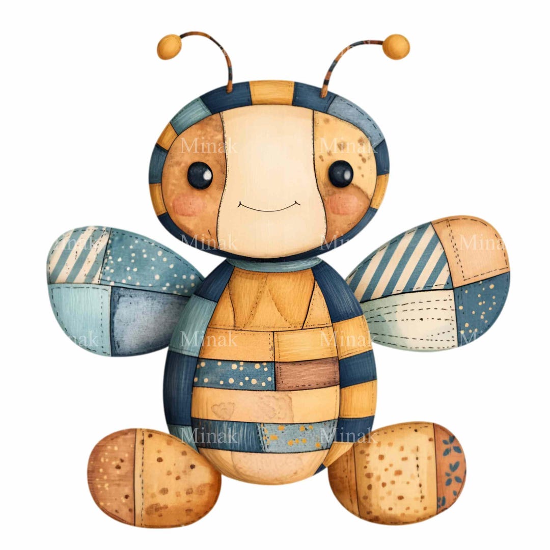 12 Patchwork Bee PNG Clipart, Cute Stuffed Bee Art, Quilted Bee ...