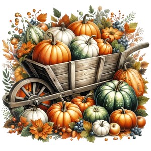 Rustic Wheelbarrow of Pumpkins Clipart, Fall Harvest Decor, Autumn ...