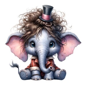 Funny Elephant Crazy Fluffy Hair Top Hat 15 PNG Kids Cartoon ...