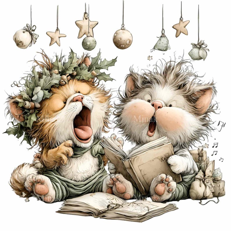 15 PNG Caroling Kittens Clipart – Christmas Cat PNG Illustration – Cute ...