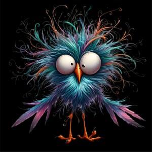 Crazy Colorful Bird Clipart 12 PNG | Hilarious Fluffy Bird Illustration ...